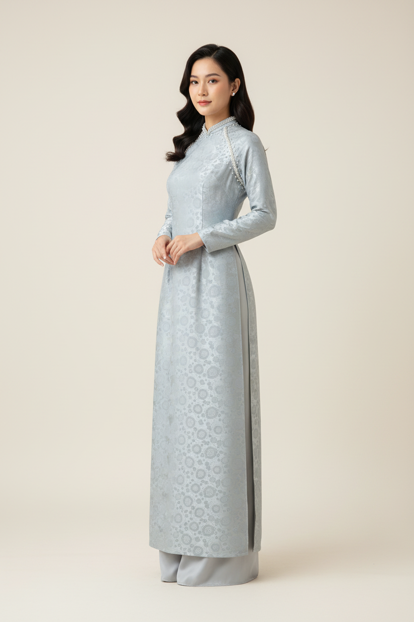 A33 - Áo Dài Lụa Ánh Kim Thái Tuấn Gray (Cổ 2cm) – Viet Huong ...